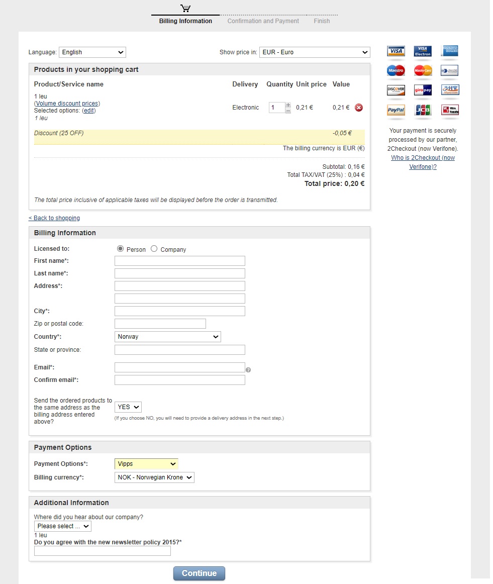 Vipps | Documentation | 2Checkout